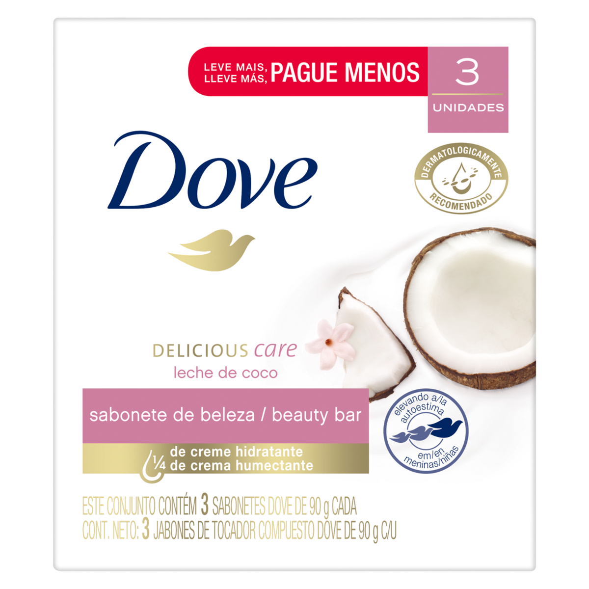 Pack 3 Uds Jabón de Tocador Dove Delicious Care Leche de Coco 90g - 900224