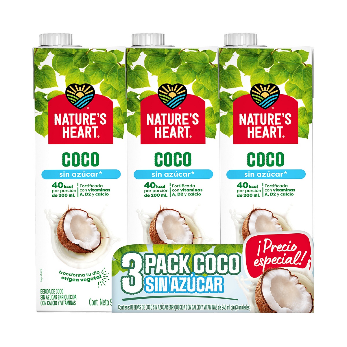 Pack 3 Uds Bebida de Coco Nature’s Heart Sin Azúcar 946 ml - 912906