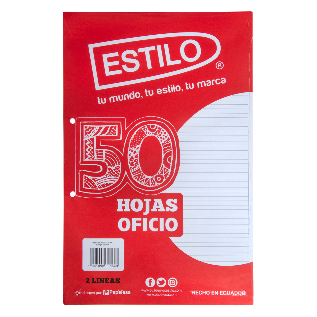 Pack 50 Uds Hojas Oficio Estilo 2 Líneas - 911709