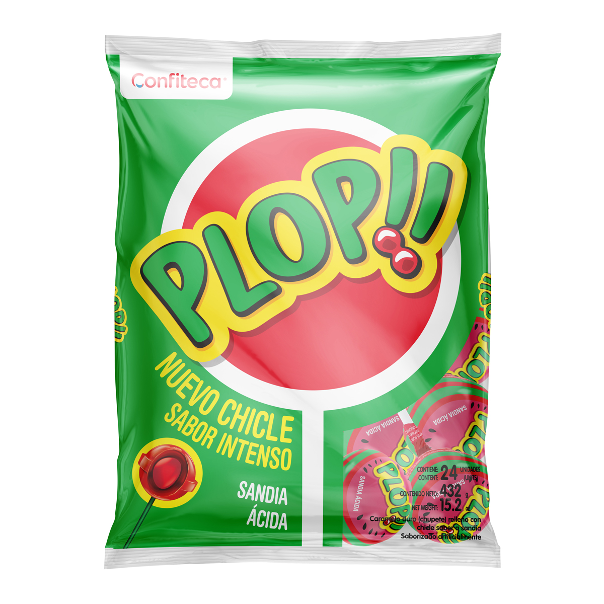 Funda 24 Uds Chupetes Plop Sandia Ácida 432g - 921465