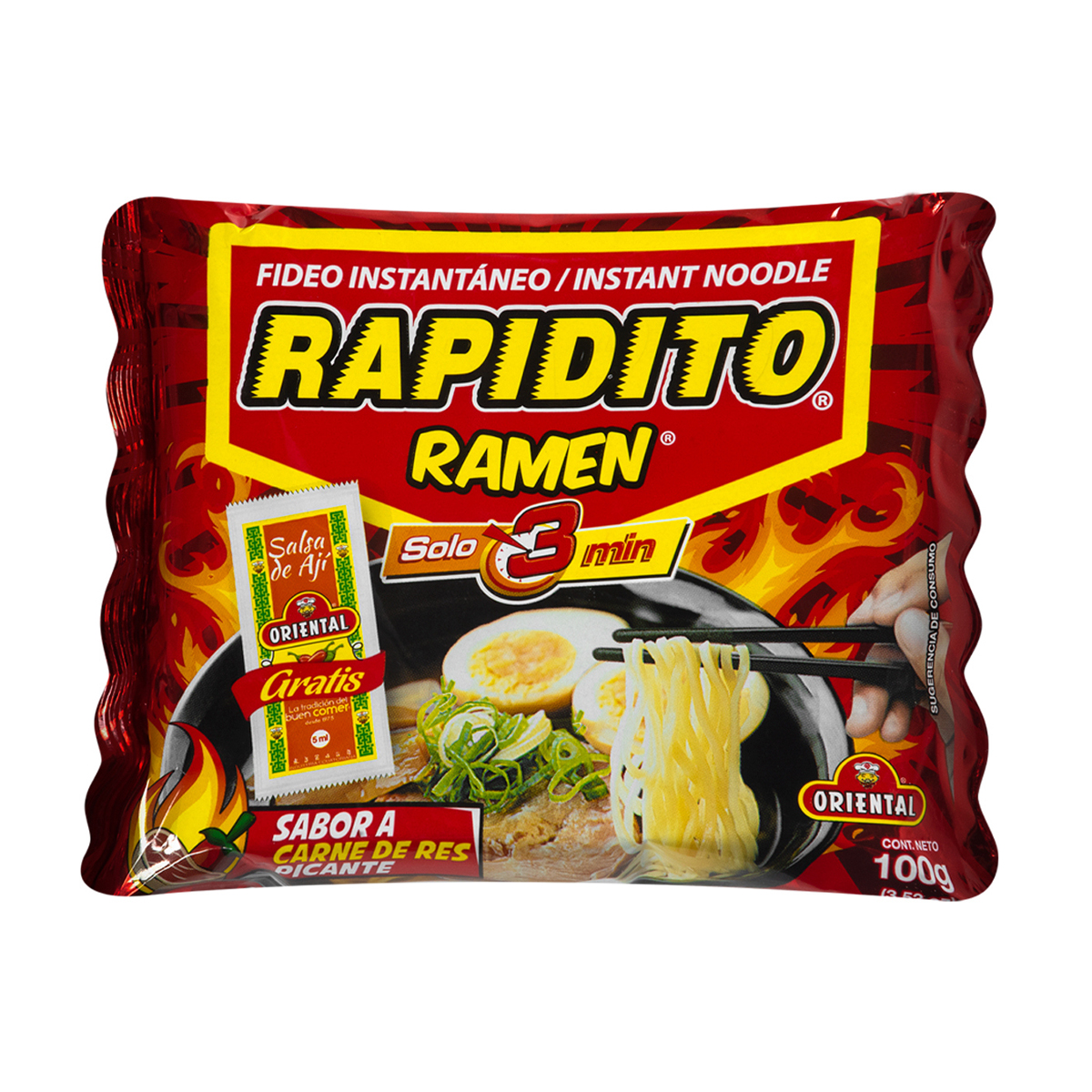 Fideo Instantáneo Rapidito Picante con Sabor a Carne de Res 100g - 921543