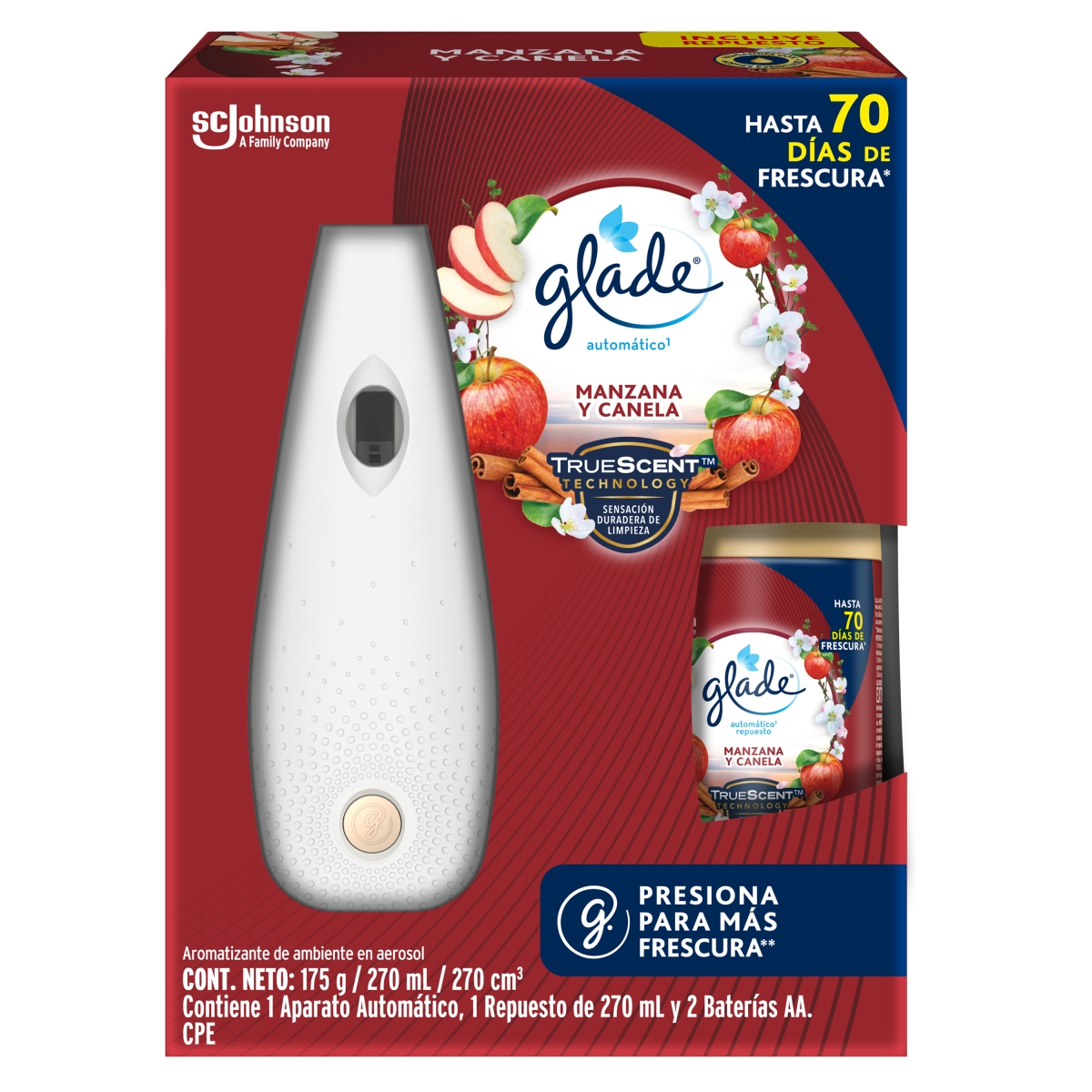 Aromatizante Automático Glade con Repuesto Manzana y Canela 270ml - 923529