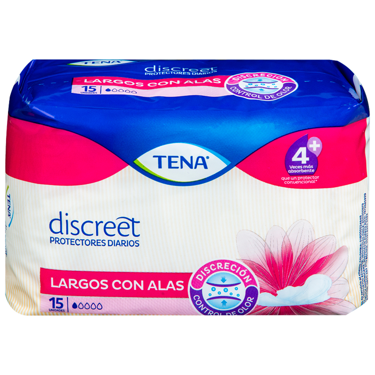 Protectores Tena Largos con Alas Discreet - 15 Unidades - 925859