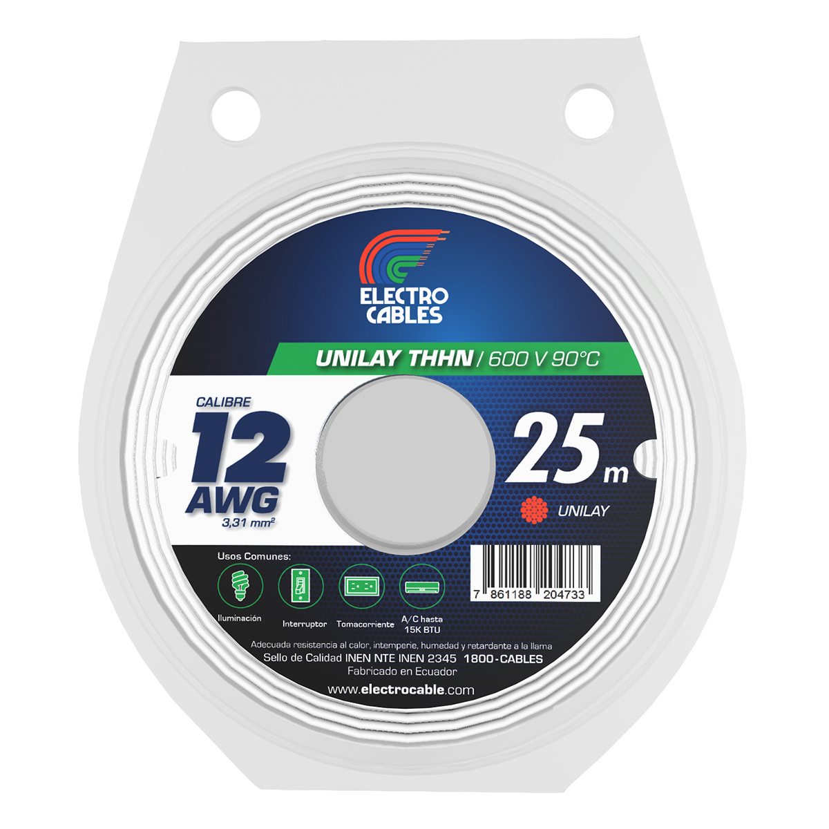 Cable THHN AWG #12 Electrocables Unilay Blanco 25M - 927031
