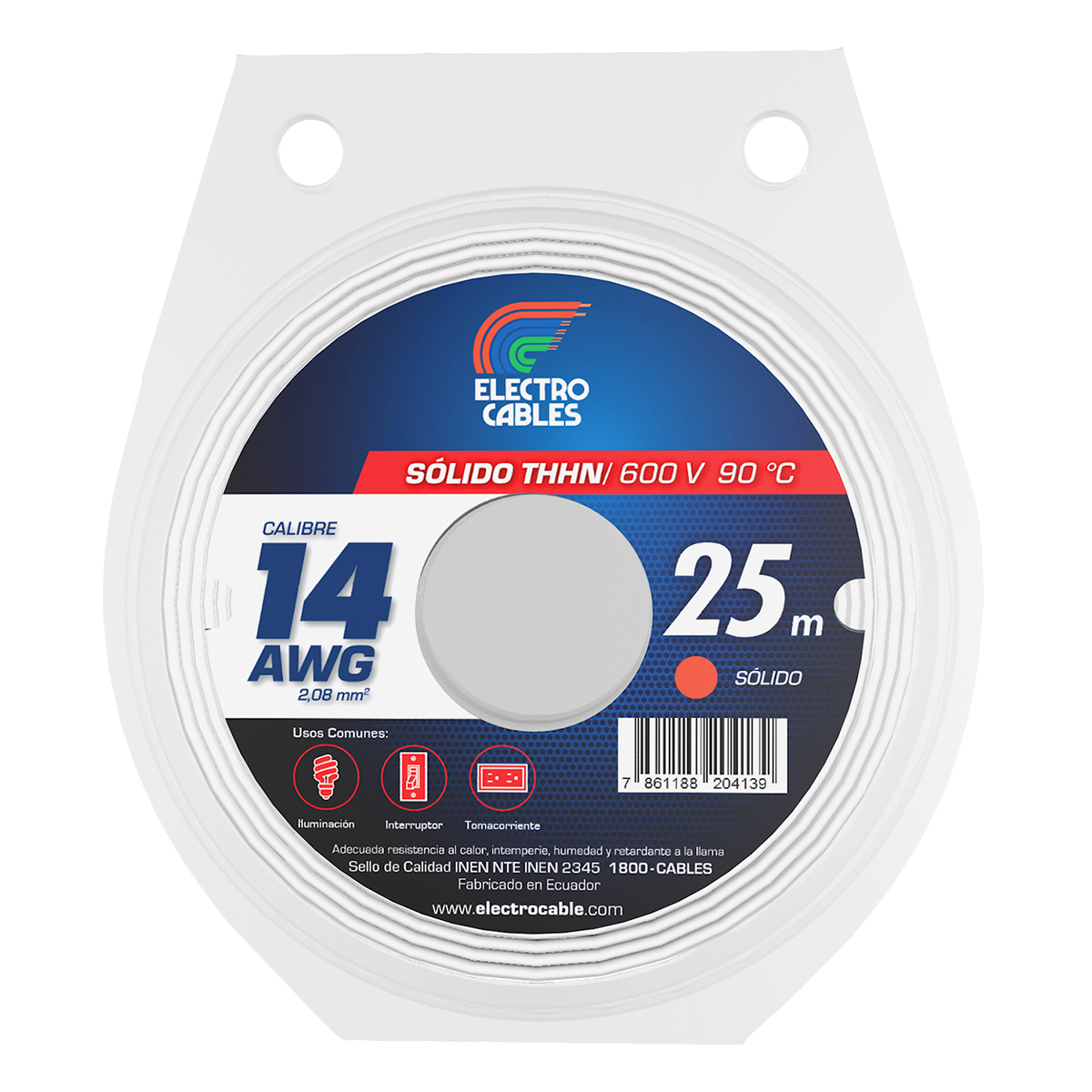 Cable Sólido THHN Electrocables Blanco 14 AWG - 25m - 946171