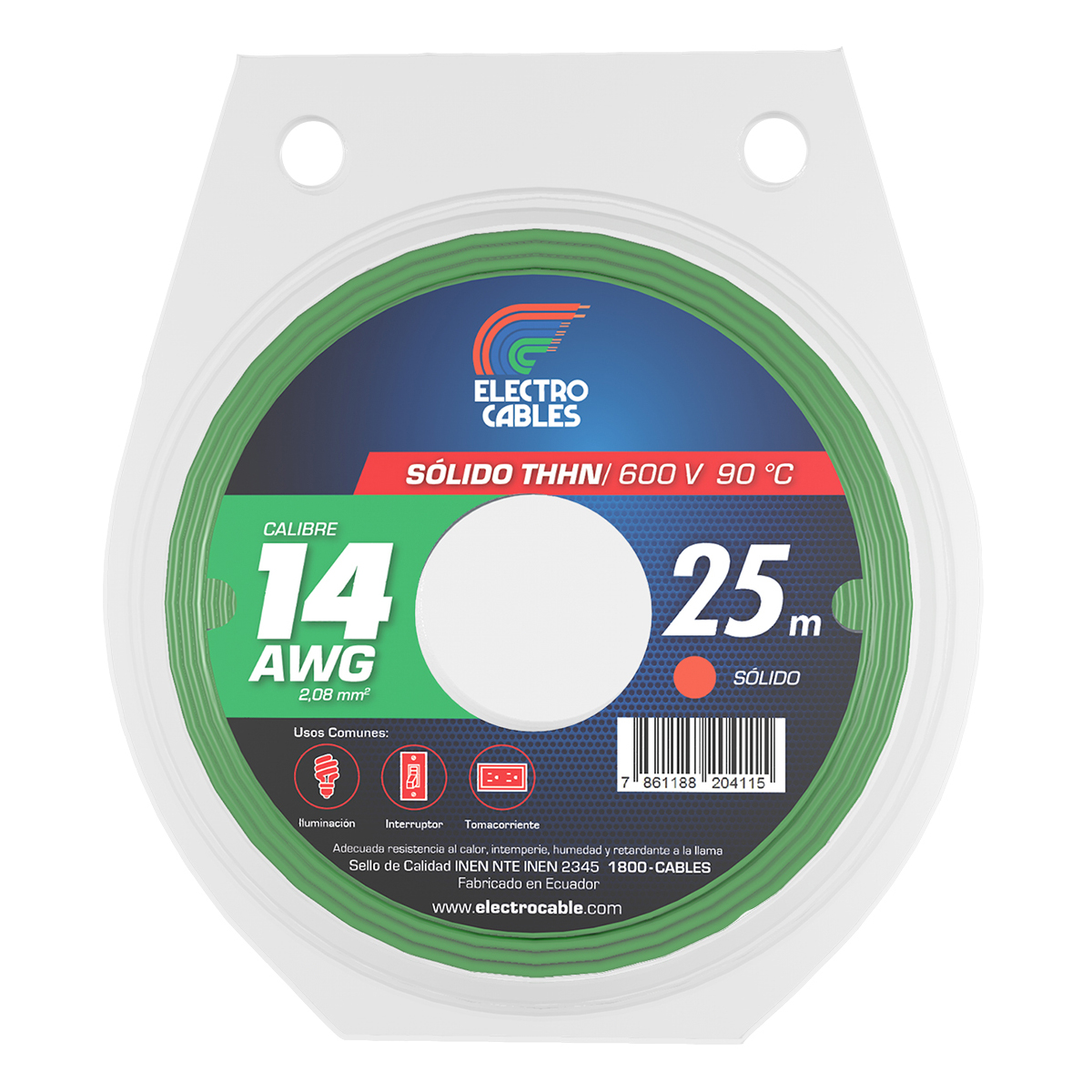 Cable Sólido THHN Electrocables Verde 14 AWG - 25m - 946173