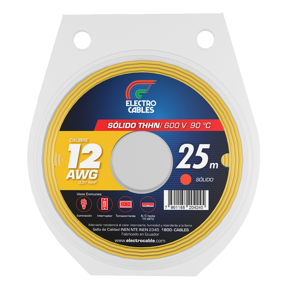 Cable Sólido THHN Electrocables Amarillo 12 AWG - 25m - 946186