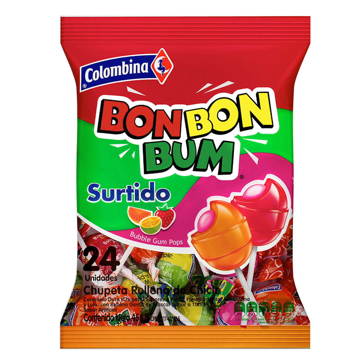 Chupetes Bon Bon Bum Surtidos 456 g - 24 Unidades - 962882