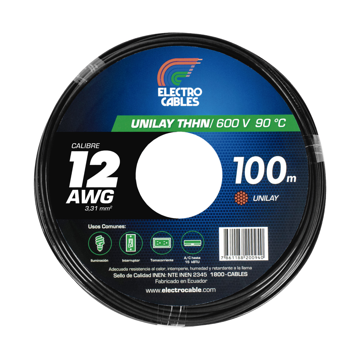 Cable Flexible Electrocables 12 AWG UNILAY/THHN 100m Negro - 969495