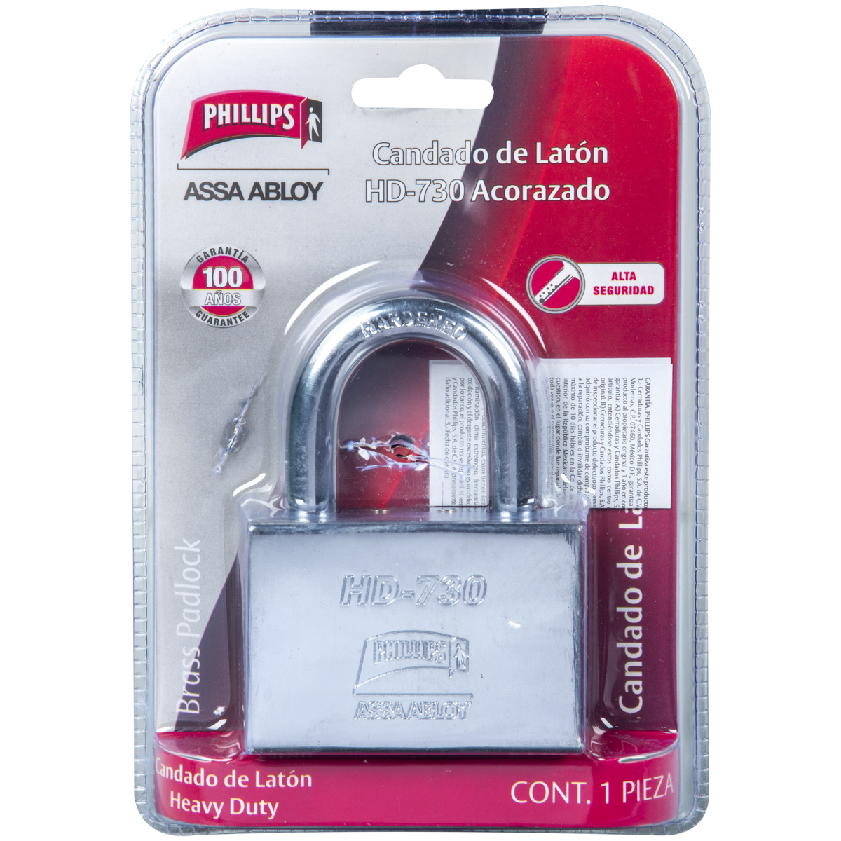 Candado Phillips Acero Acorazado 73mm - 980029