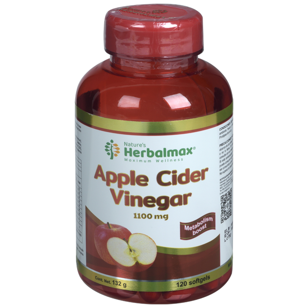 Apple Cider Vinegar Herbalmax 1100mg - 120 Cápsulas - 983644