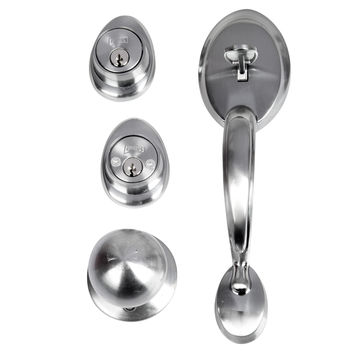 Kit Cerradura Phillips Puerta Principal Belleview Cromo Satinado - 990037