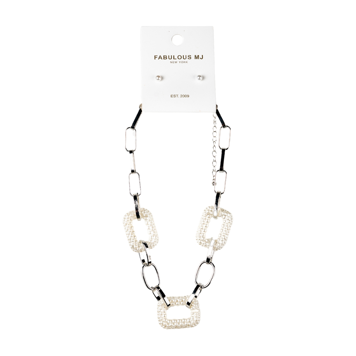 Set de Collar y Aretes Fabulous Mj Perla Plateado - 995267