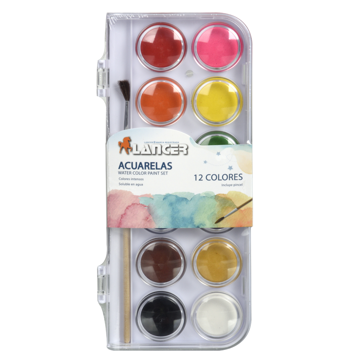 Acuarela Lancer 12 Colores con Pincel - 996122