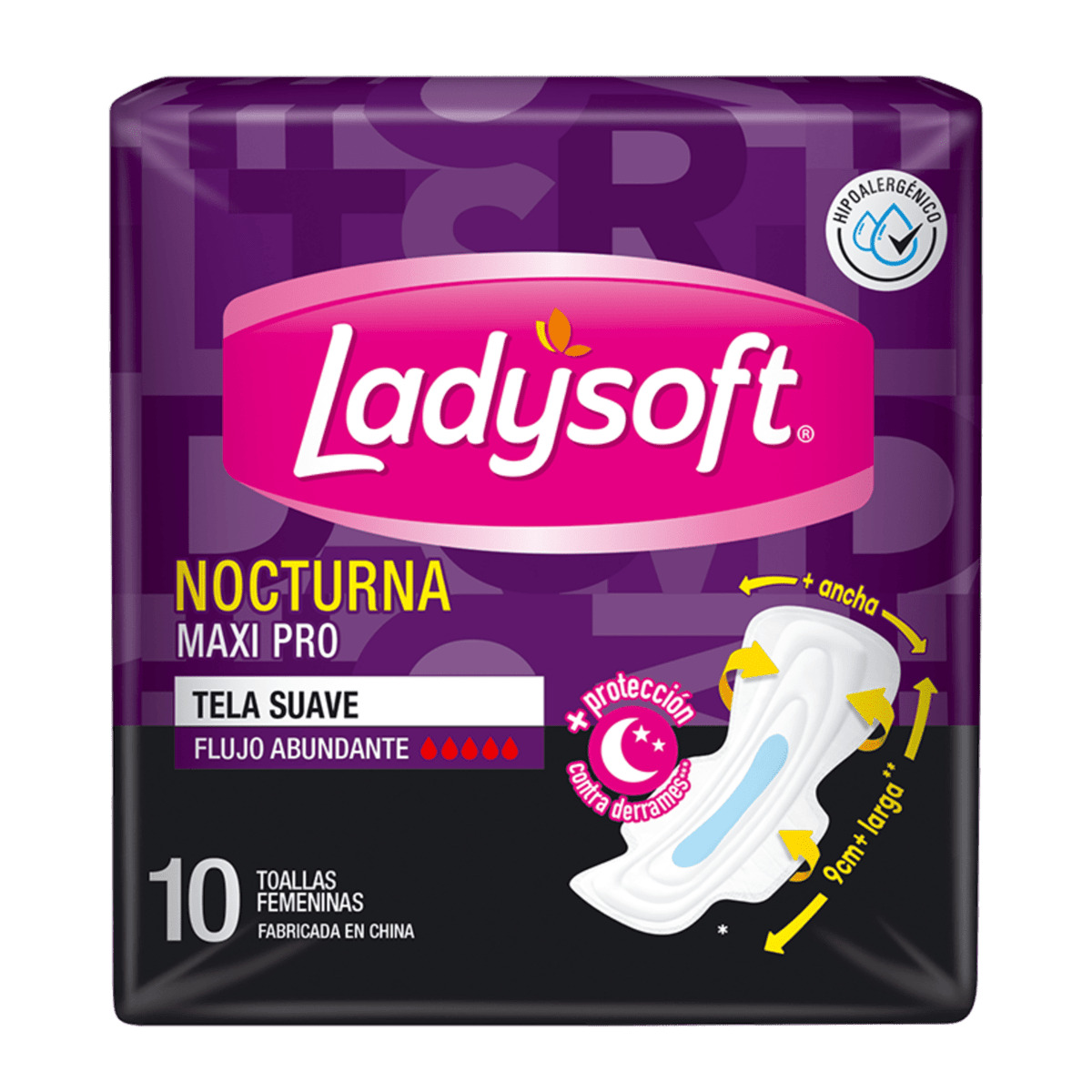 Toalla Sanitaria Ladysoft Nocturna Maxi Pro - 10 Unidades - 998655