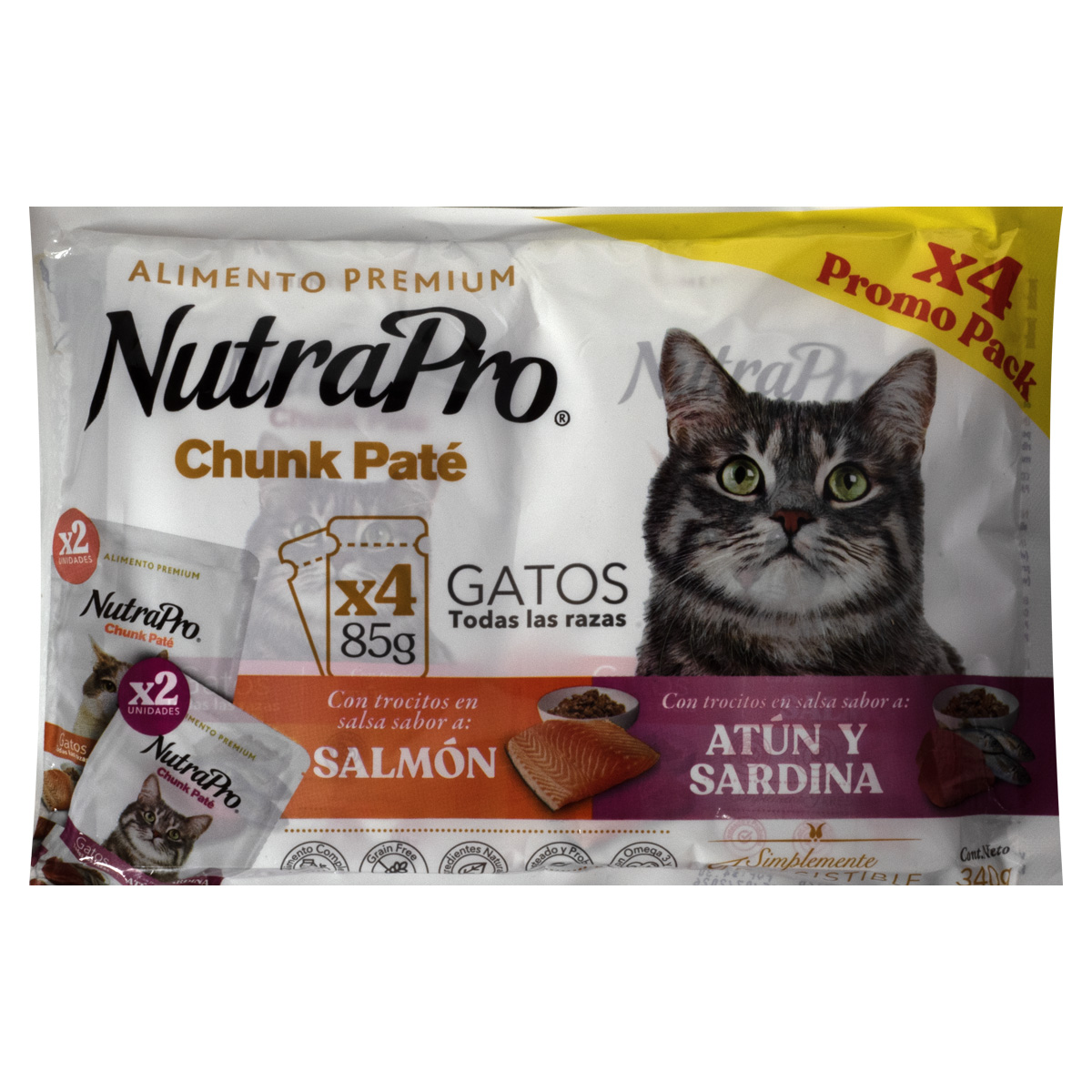 Pack 4 Uds Alimento Húmedo para Gato NutraPro Salmón, Atún y Sardina 85g - 1008803