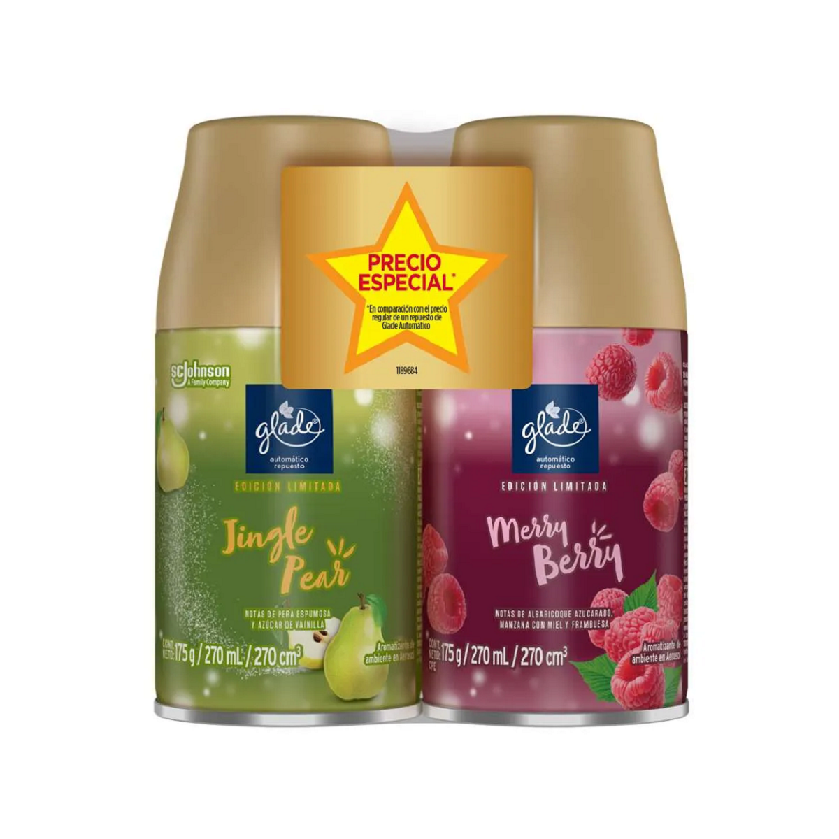 Pack 2 Uds Repuesto para Aromatizante Automático Glade Jingle Pear y ...