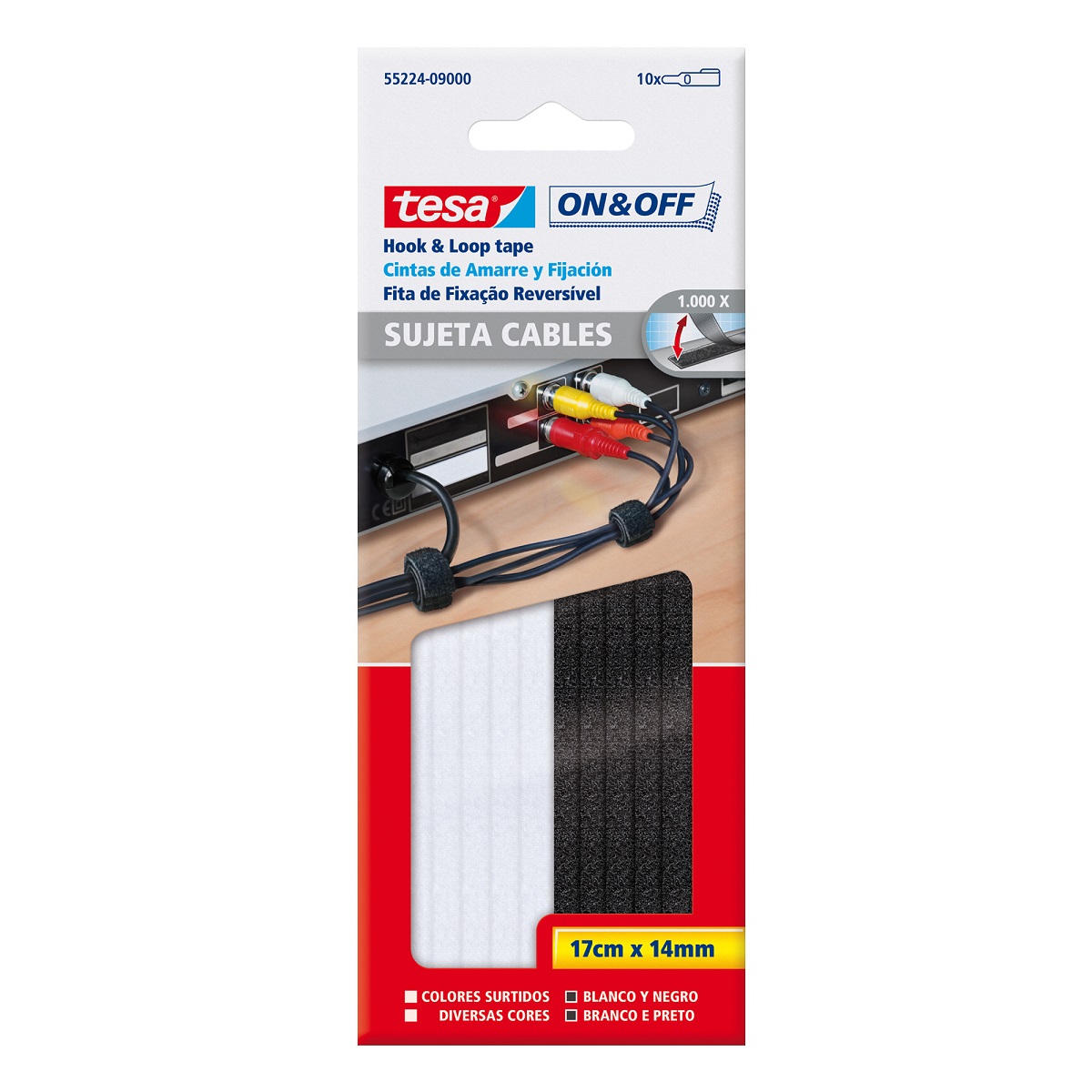 Velcro Tesa Tiras Blanco/Negro 170x14mm - 10 Unidades - 1009536