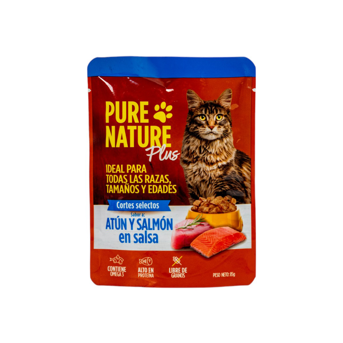 Alimento Húmedo para Gato Pure Nature Plus Atún y Salmón en Salsa 85g - 1012902