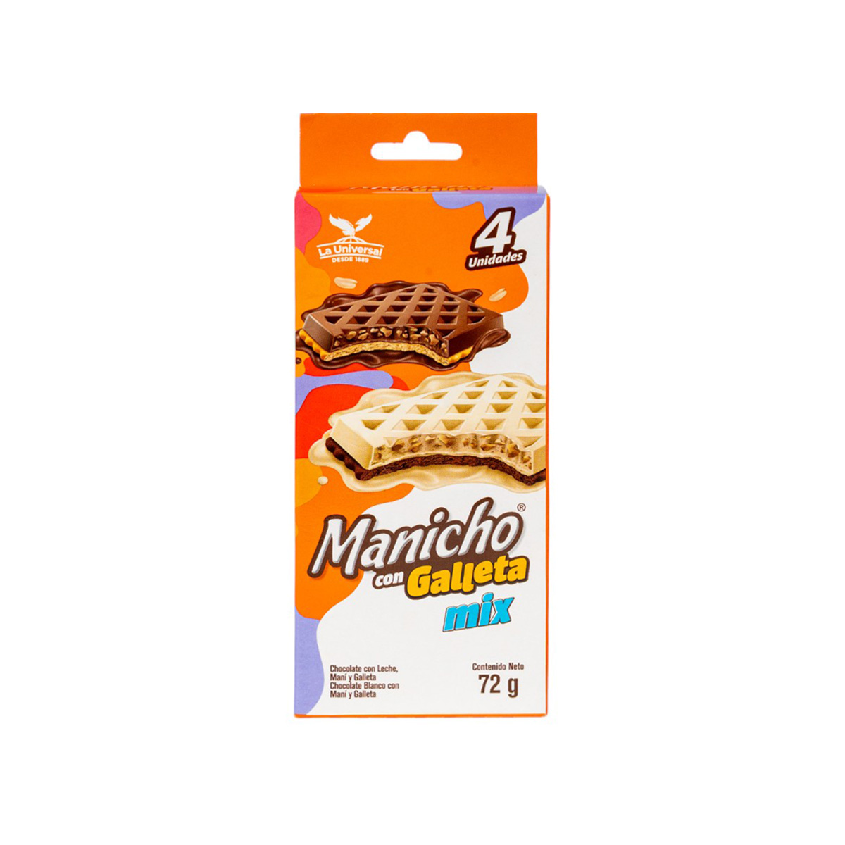Pack 4 Uds Chocolate Manicho con Galleta Mix 72 g - 1022541
