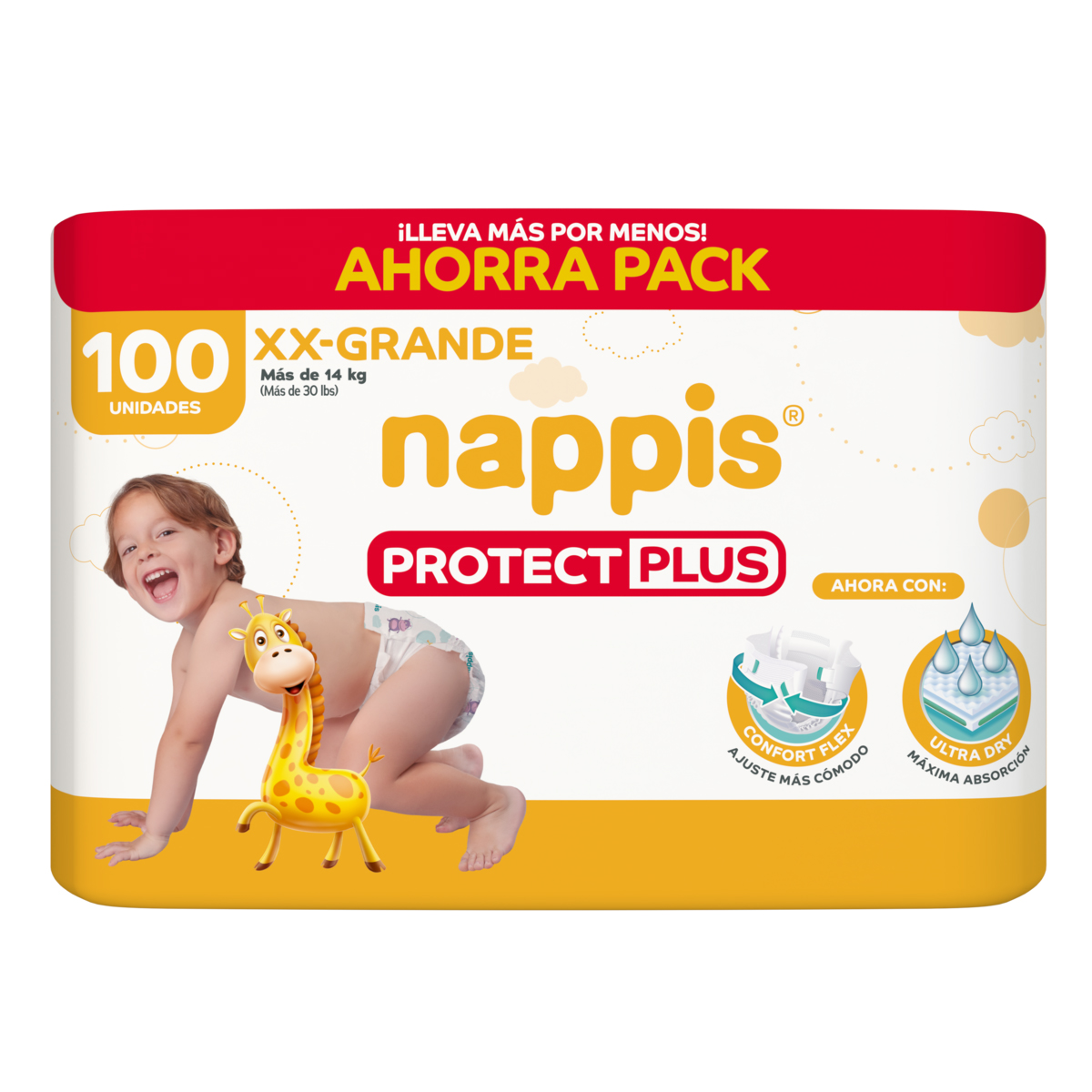Pañales Nappis Protect Plus Talla XXG - 100 Unidades - 1074435