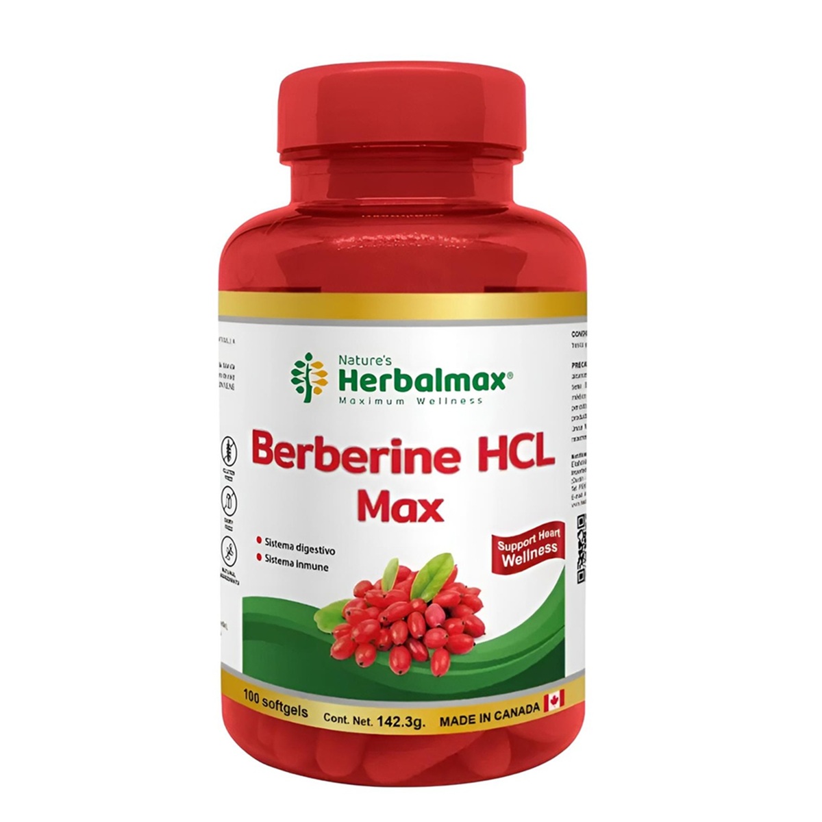 Berberina HCL Max Herbalmax 1423 g - 100 Cápsulas - 1092208