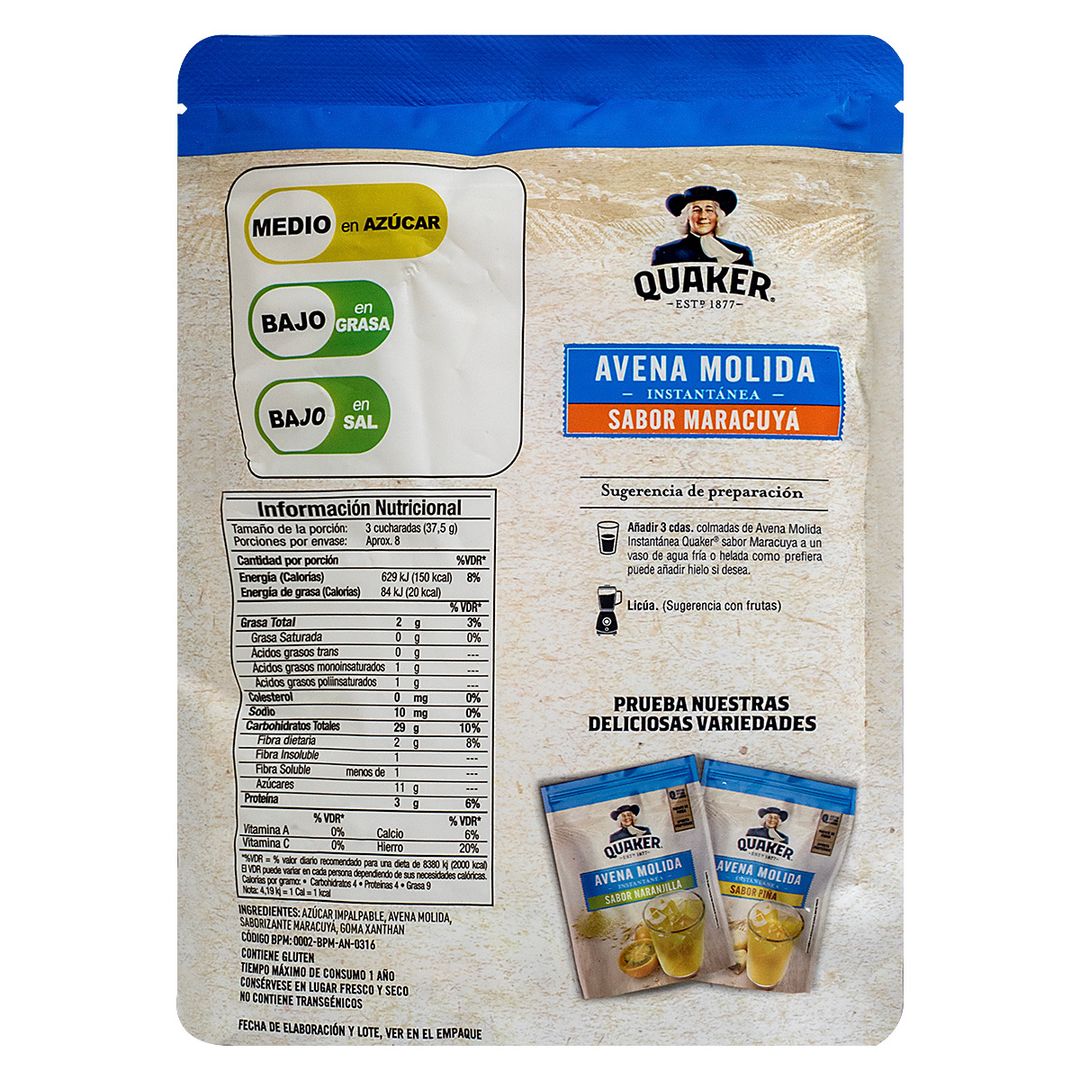 Avena Molida Quaker Instantánea 300 g -.Varios Sabores - 1062630