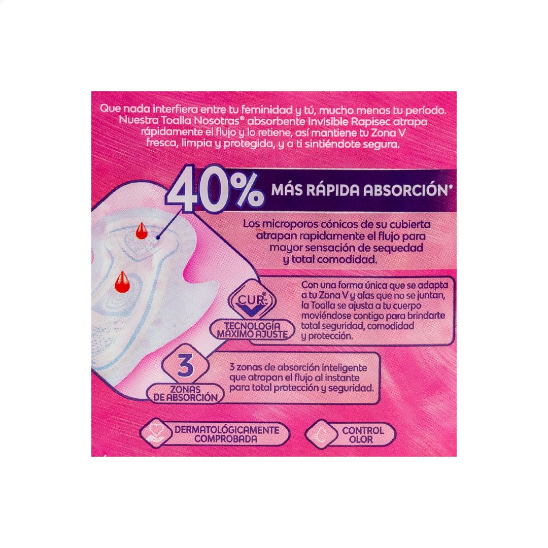 Toallas Sanitarias Nosotras Invisible Rapigel - 10 Unidades - 898996