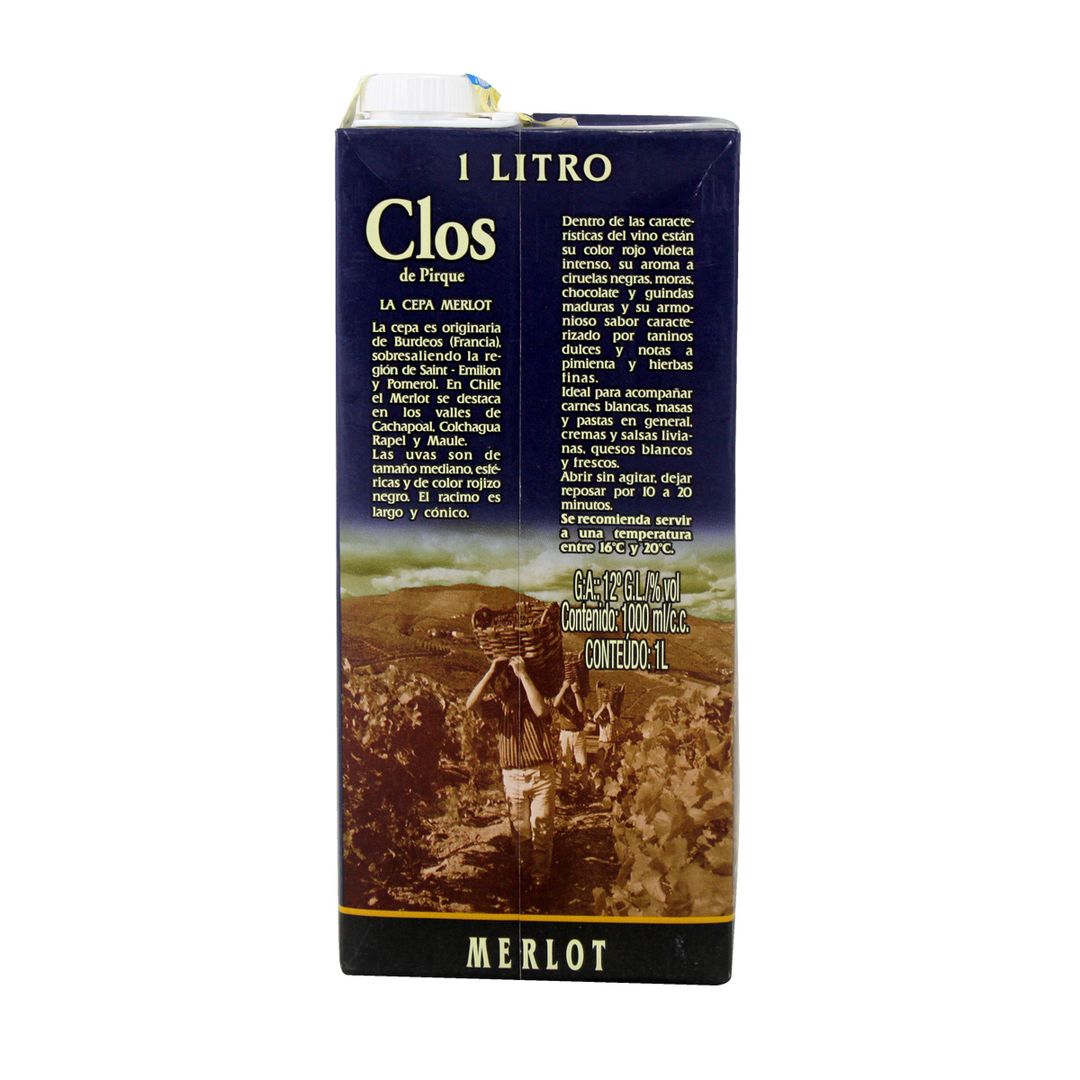 Vino Tinto Clos de Pirque Merlot- Cartón 1L - 901182