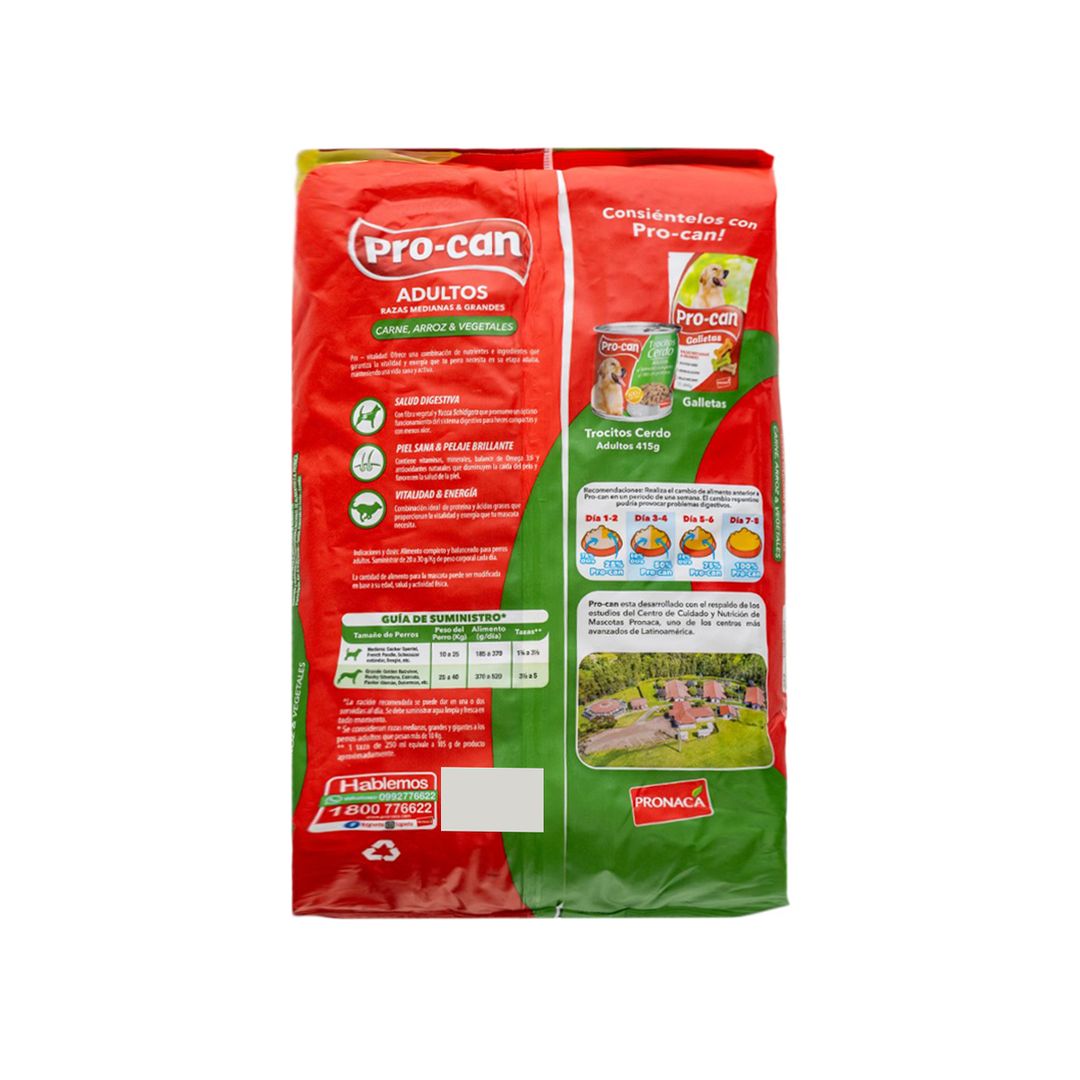 Alimento para Perro Pro-can Adulto Razas Medianas y Grandes Carne Arroz ...