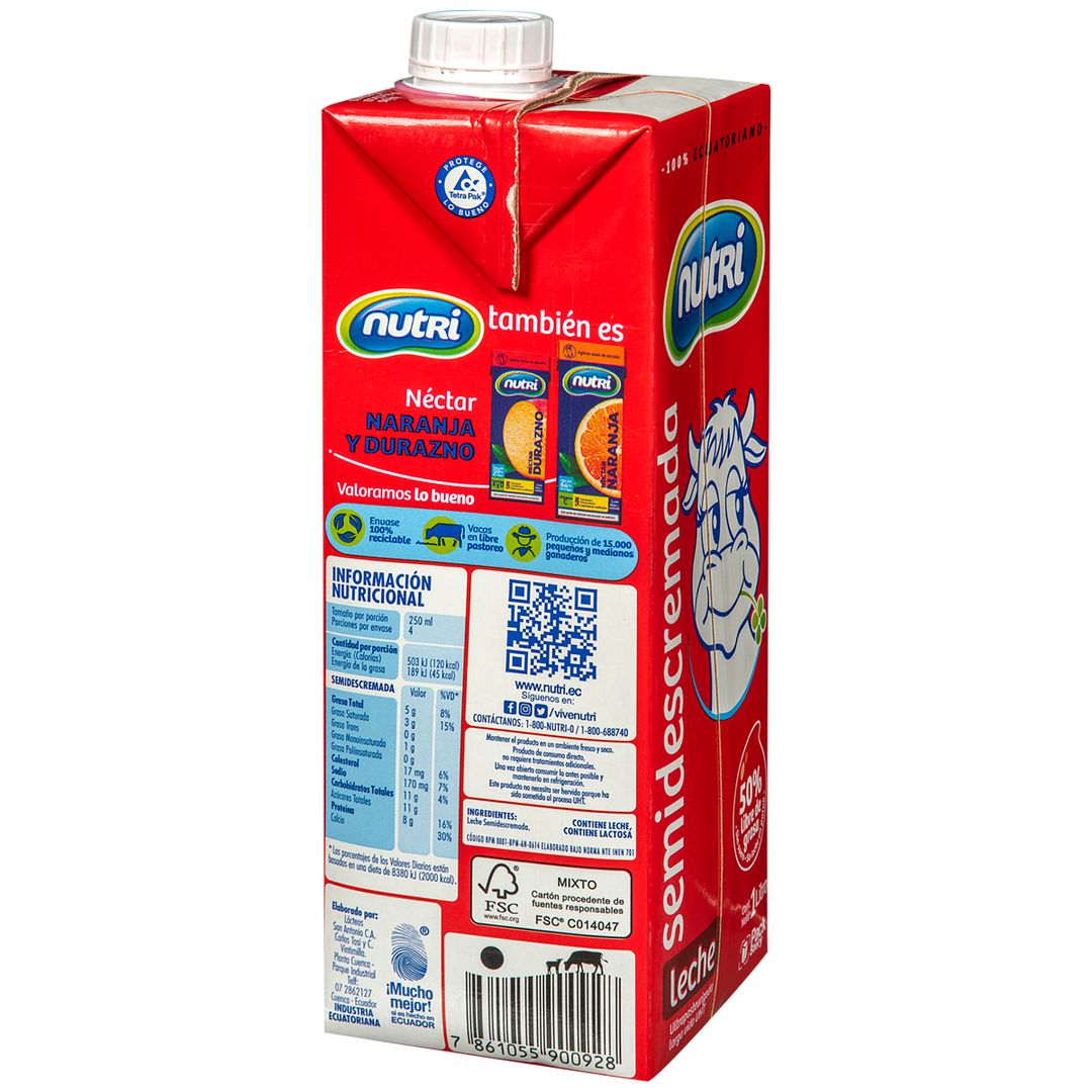 Leche Nutri Semidescremada Cartón 1L - 908858
