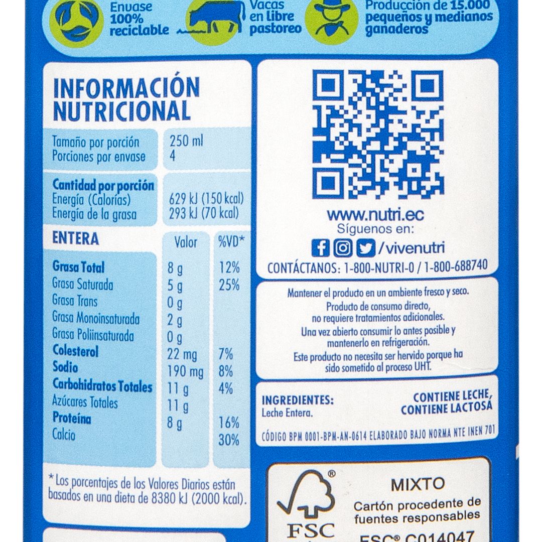 Leche Nutri Entera Cartón 1L - 909015