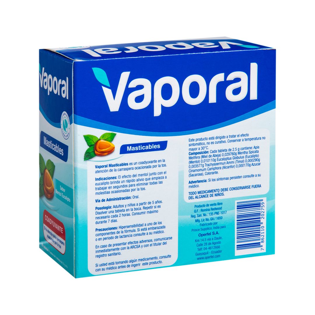 Tabletas Masticables Vaporal Mentol y Eucalipto - 20 Unidades - 909152