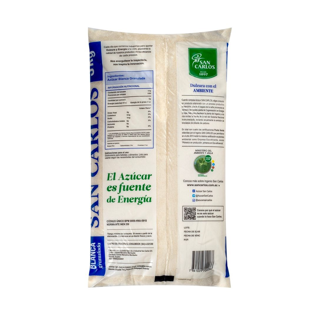 Azúcar Blanca Granulada San Carlos 5 kg - 909496