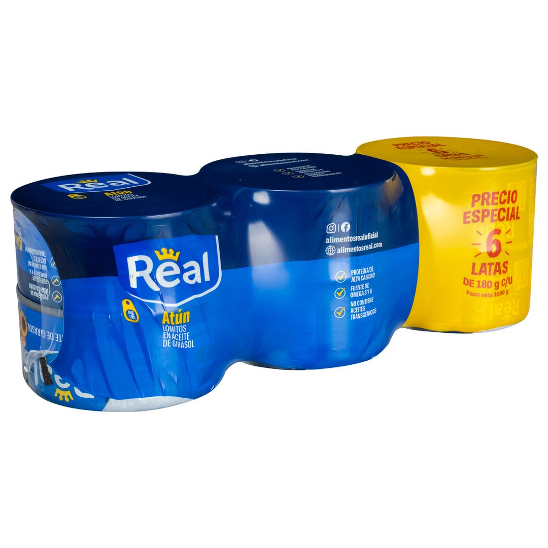 Pack 6 Uds Atún Real Lomitos en Aceite de Girasol 180g - 910396
