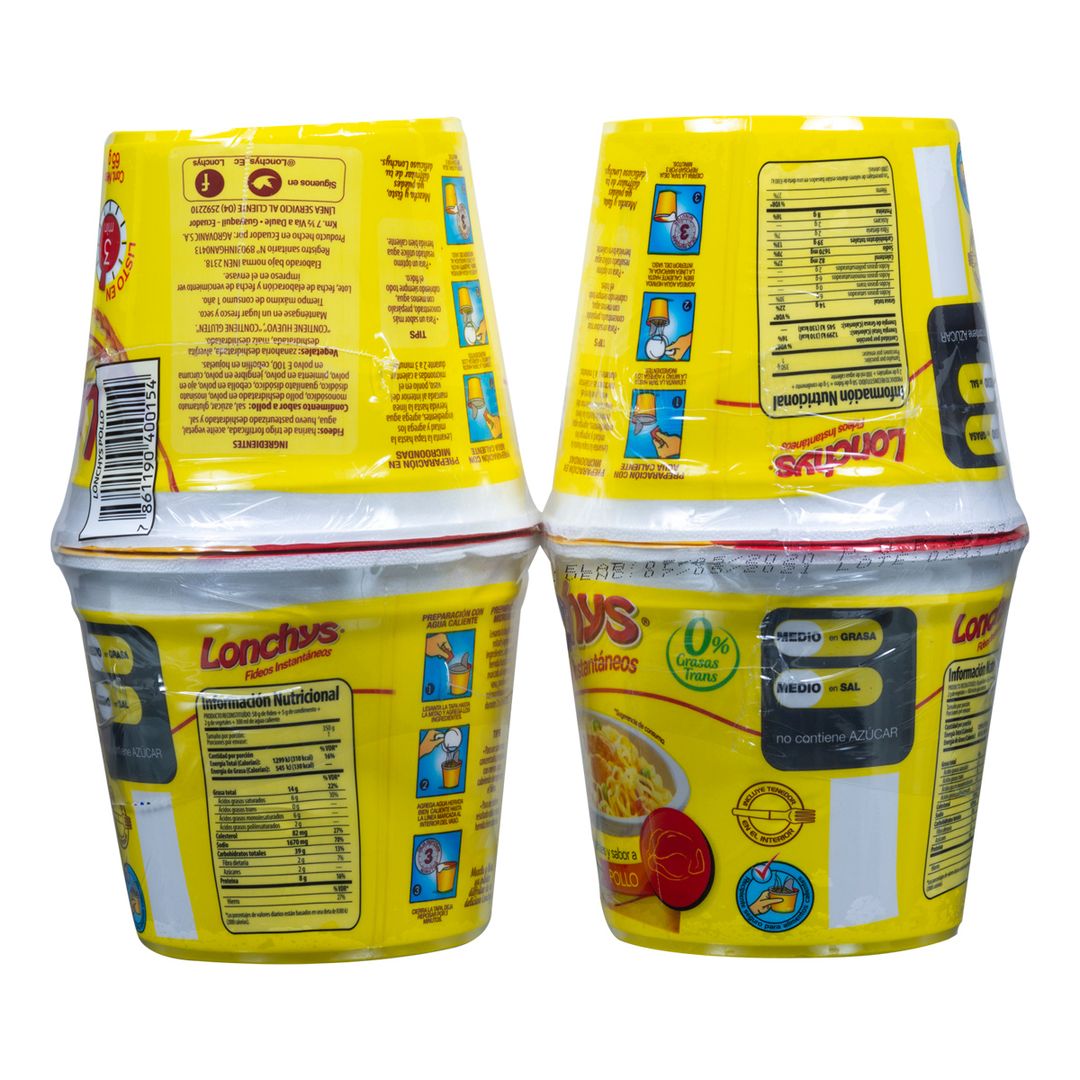 Pack 4 Uds Fideo Instantáneo Lonchys con Vegetales y Sabor a Pollo 65g ...