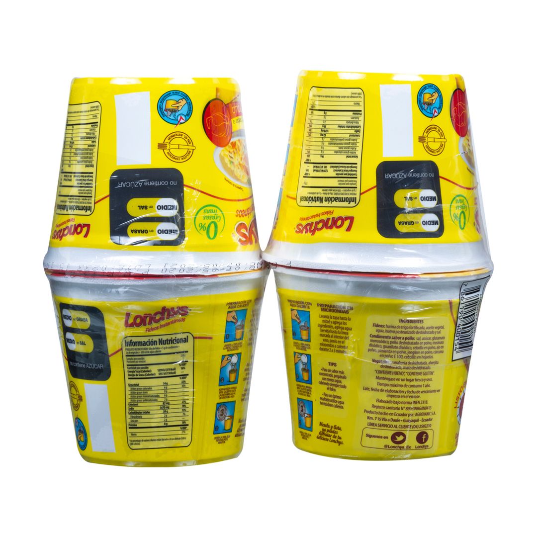 Pack 4 Uds Fideo Instantáneo Lonchys con Vegetales y Sabor a Pollo 65g ...