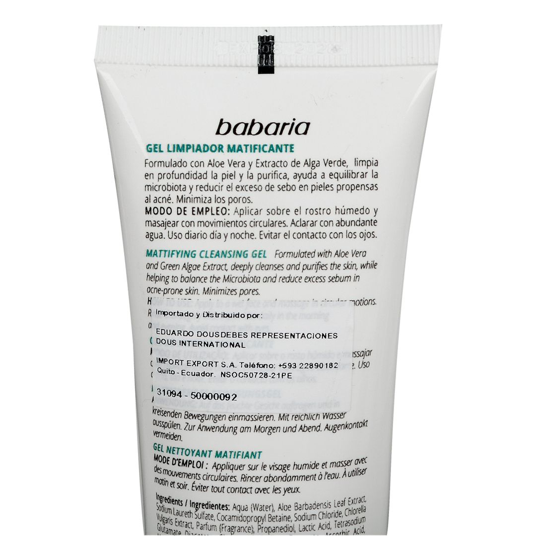 Gel Limpiador Matificante Facial Babaria con Aloe Vera 150ml - 912626