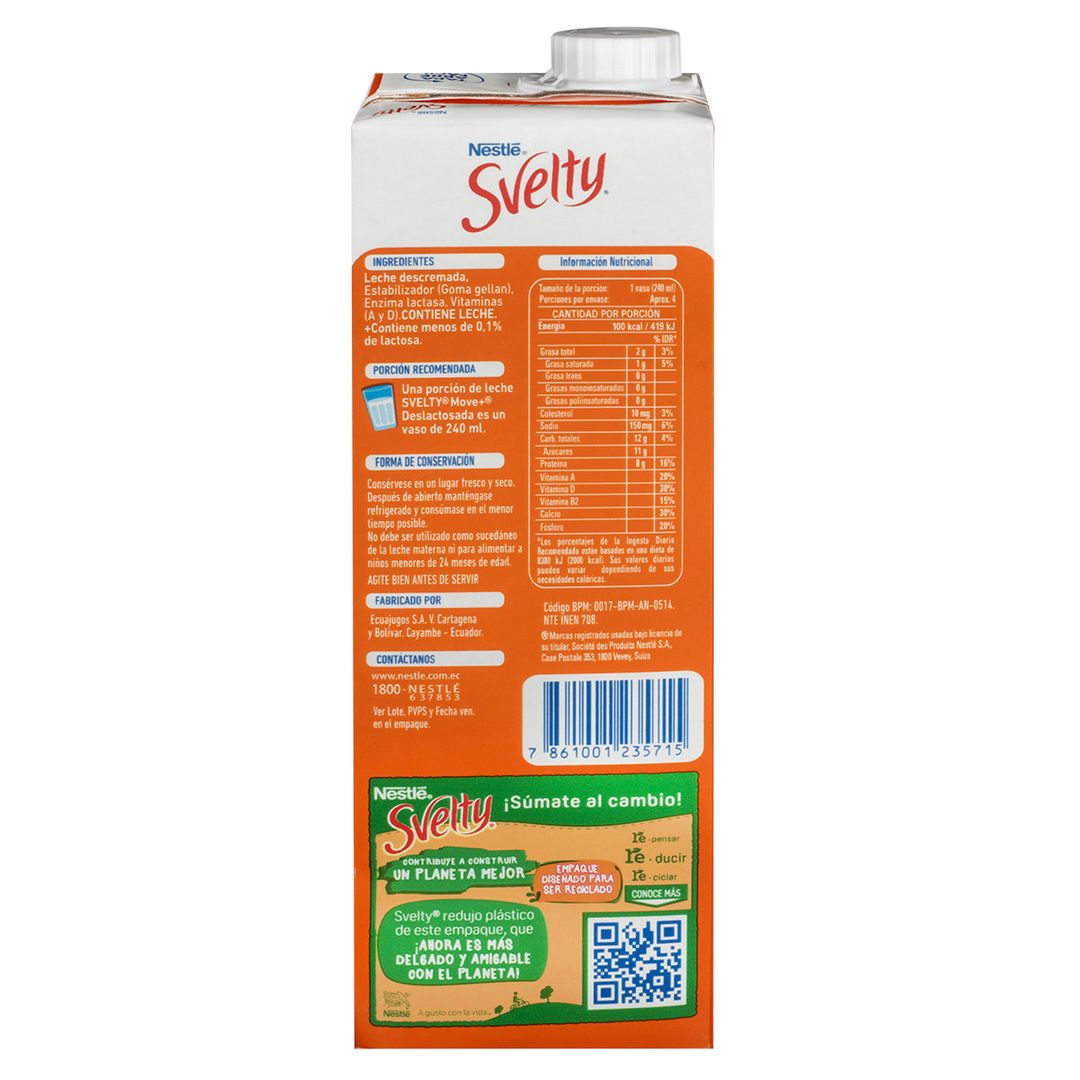 Leche Svelty Deslactosada Cartón 1L - 914548