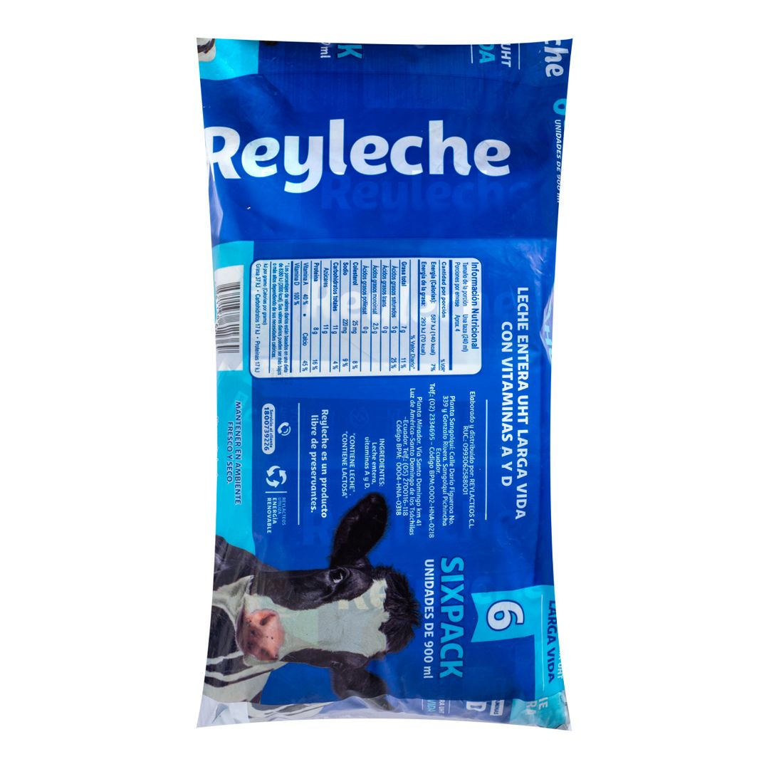 Pack 6 Uds Leche Reyleche Entera Funda 900ml - 914839