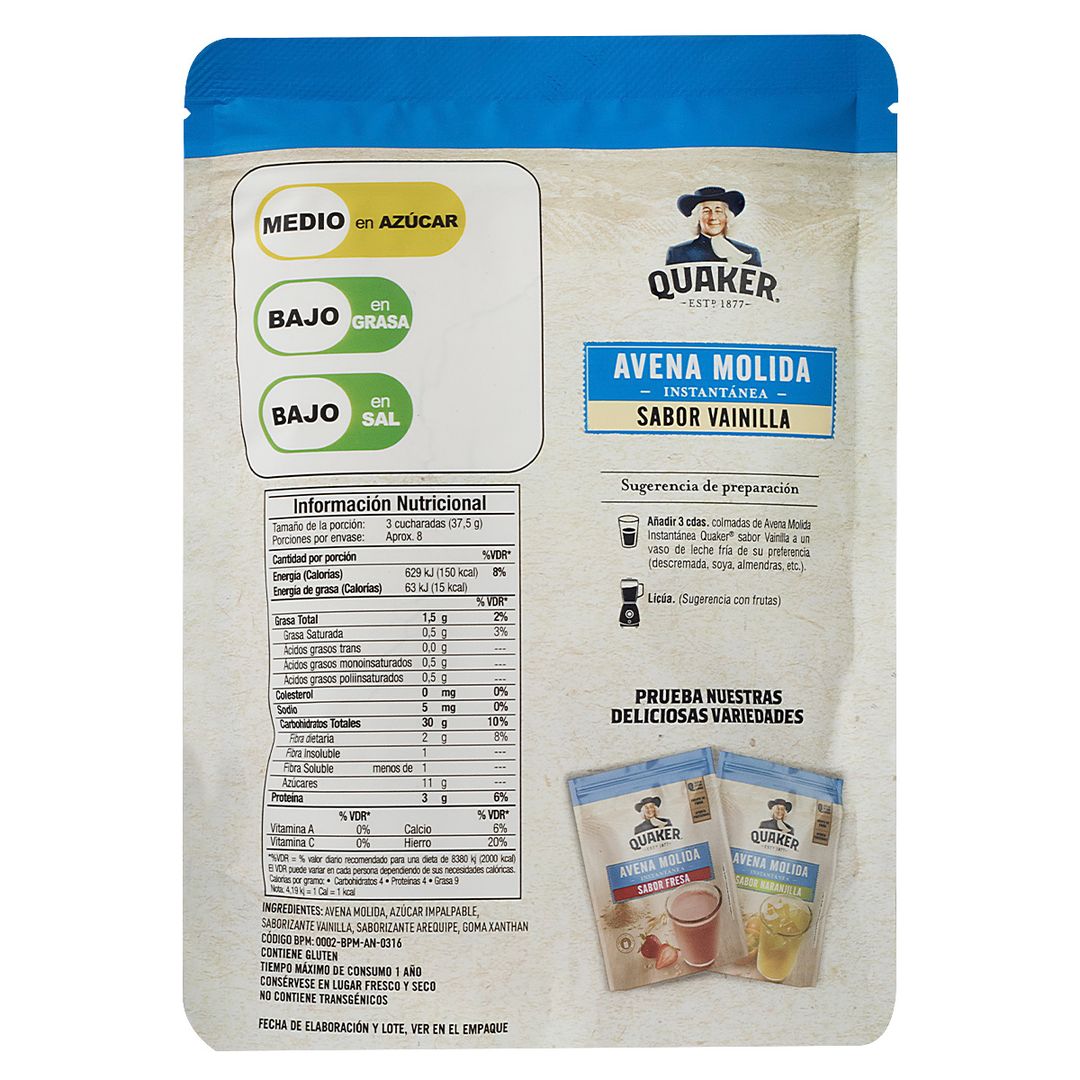 Avena Molida Quaker Instantánea Vainilla 300g - 916191