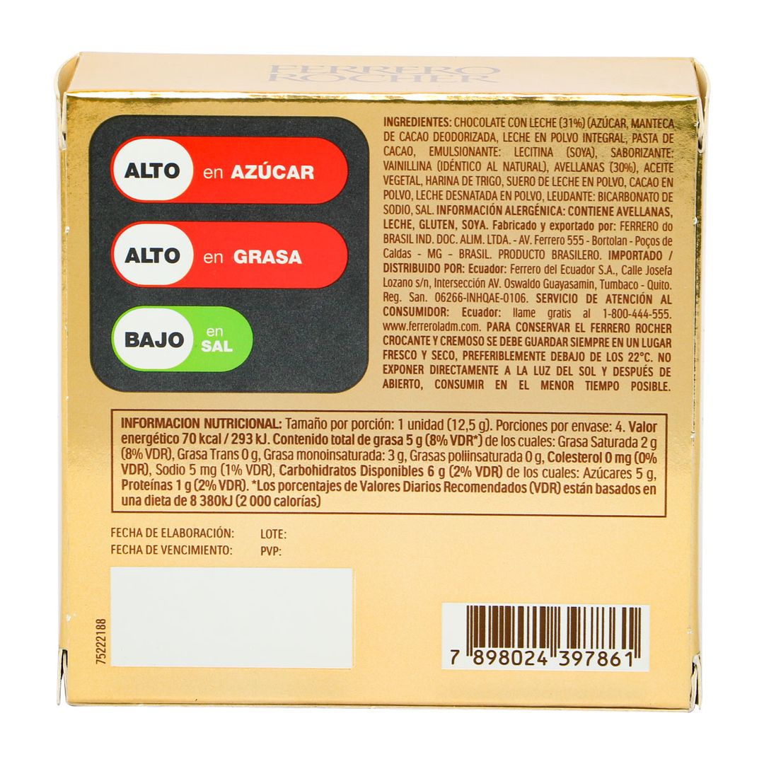 Pack 4 Uds Bombones Ferrero Rocher Caja 50g - 917222