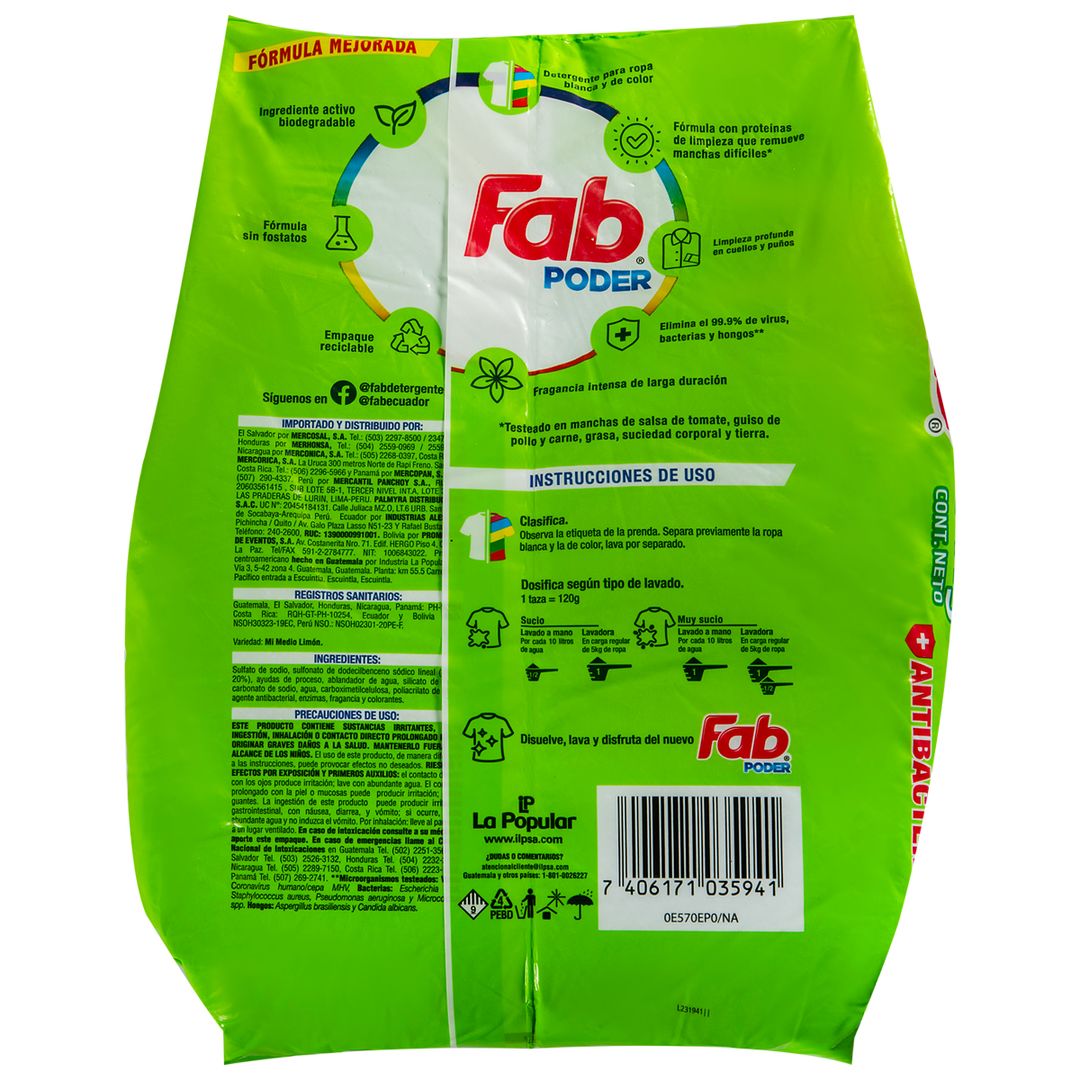 Detergente en Polvo Fab 3 Poderes Mi Medio Limón 2kg - 917849
