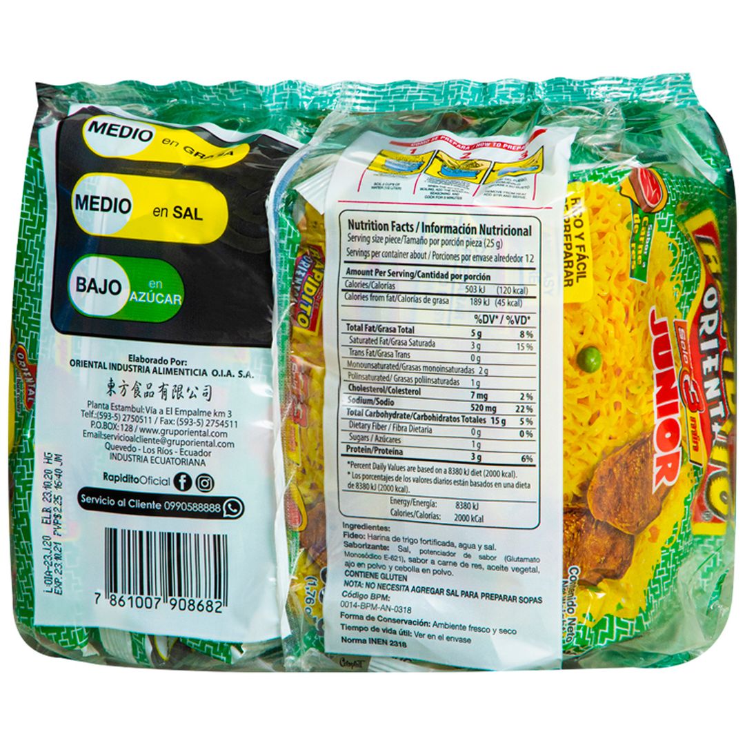 Pack 6 Uds Fideo Instantáneo Rapidito Oriental Sabor Carne de Res 300g ...
