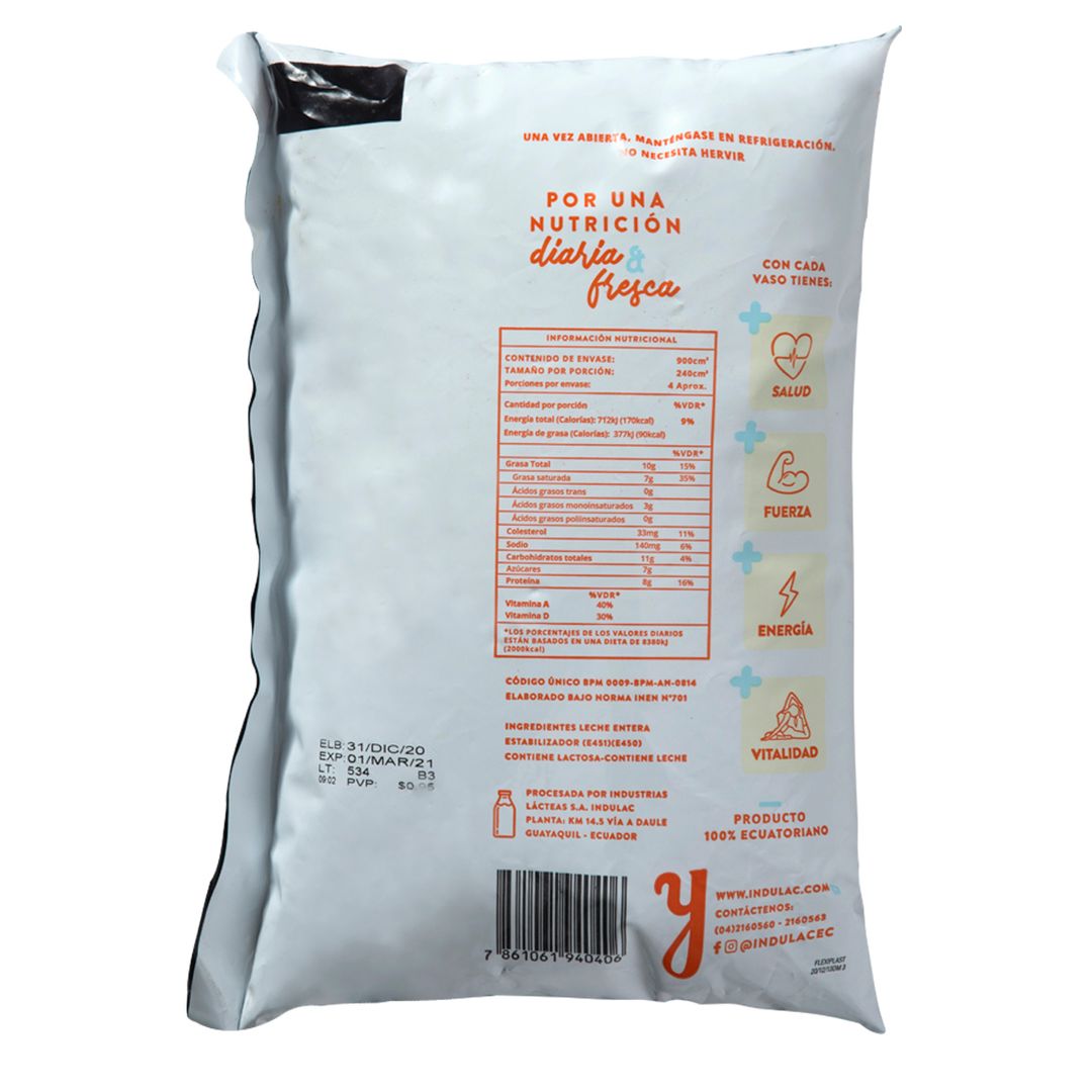 Leche Indulac Entera Funda 900ml - 920907
