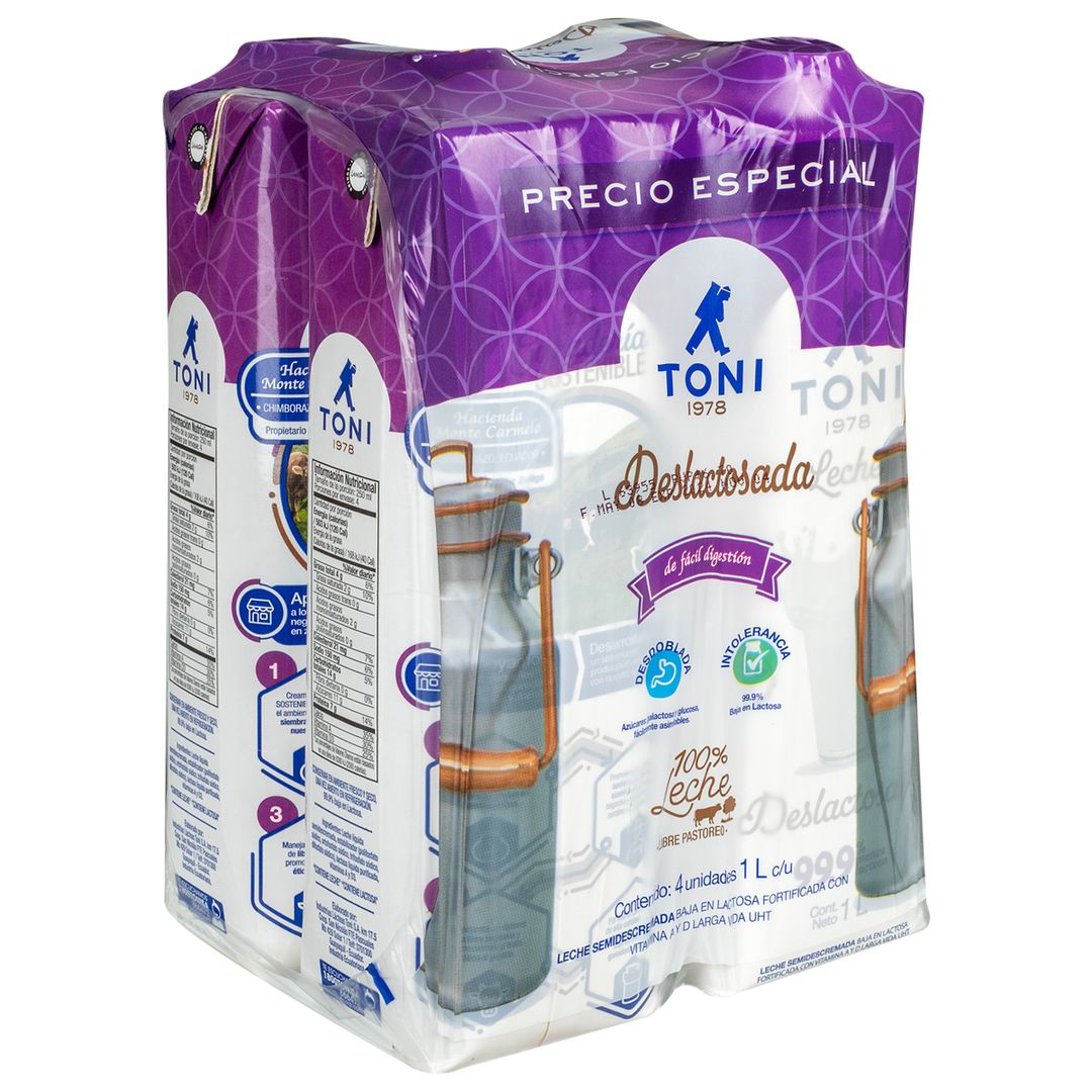 Pack 4 Uds Leche Toni Deslactosada Cartón 1L - 920960