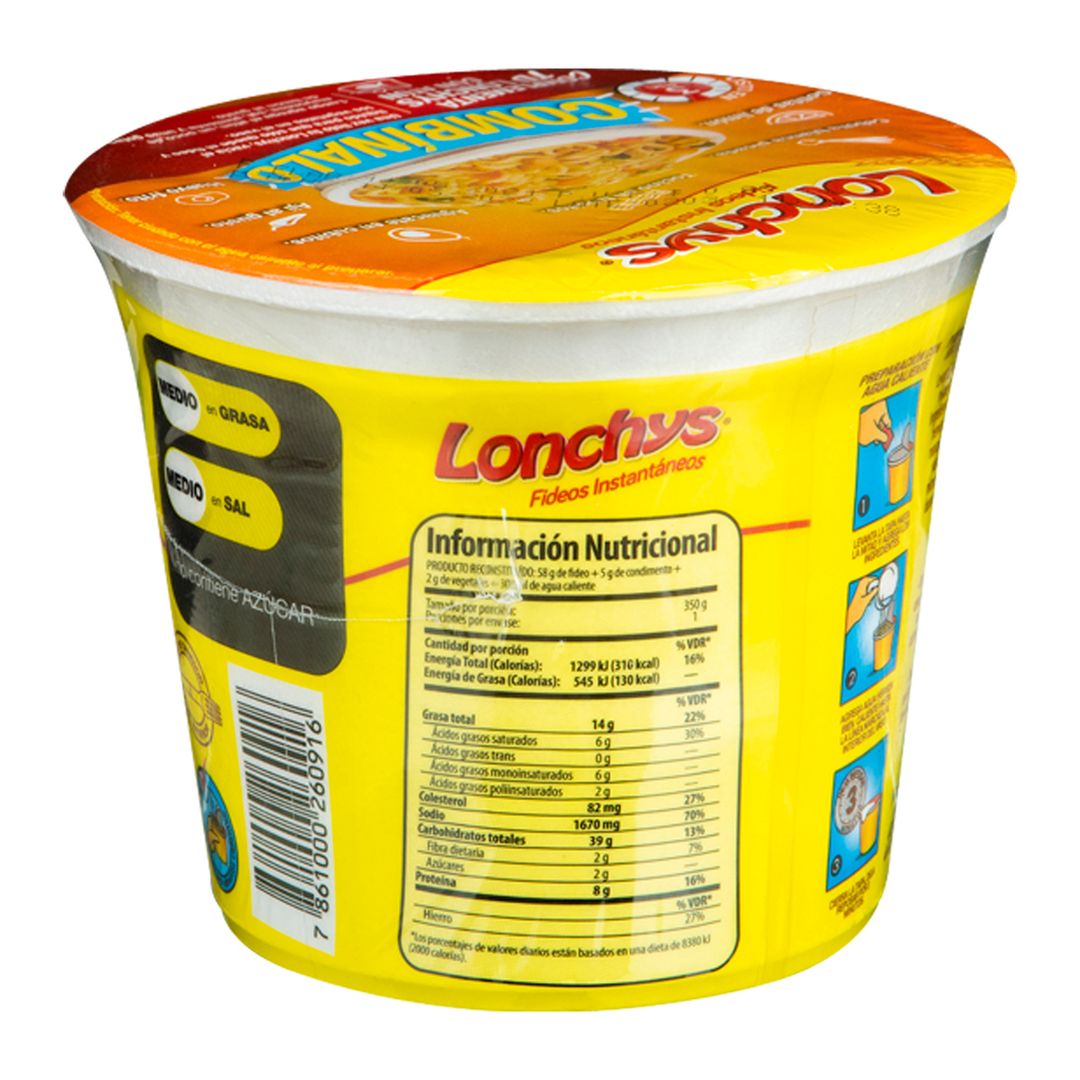 Fideos Instantáneos Lonchys Sabor Pollo y Vegetales 65g - 921291