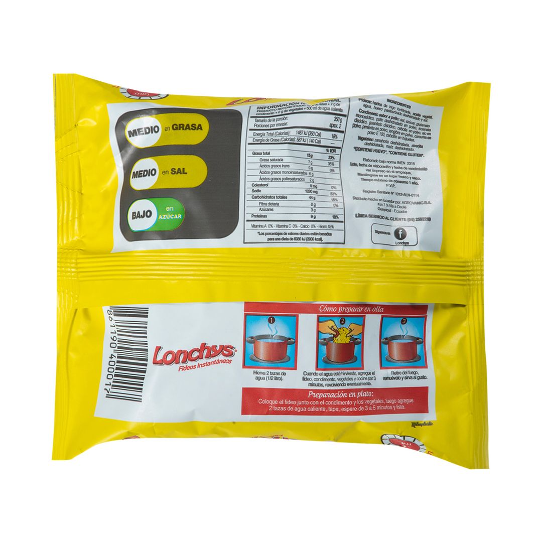 Fideo Instantáneo Lonchys Sabor a Pollo y Vegetales 101g - 921296