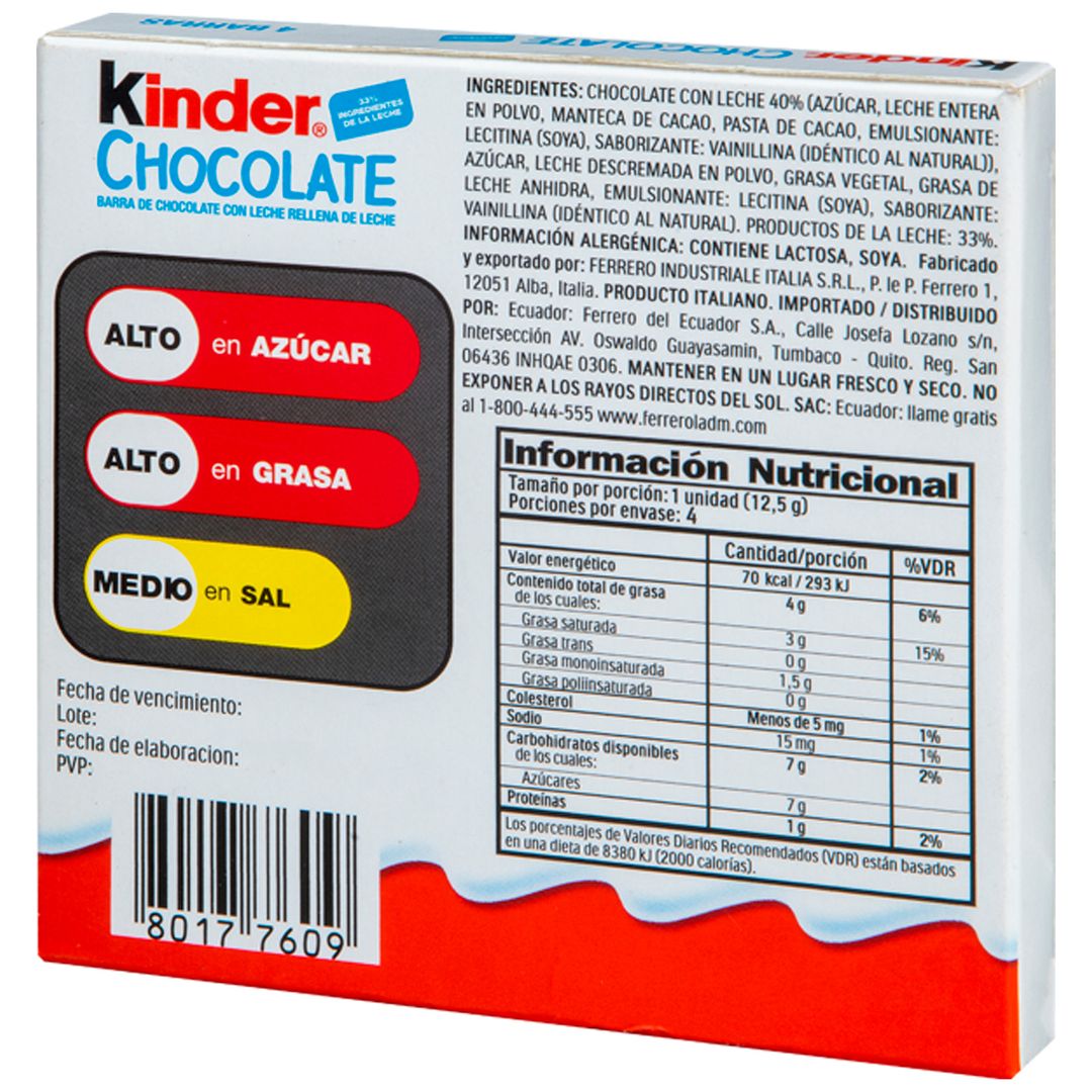 Pack 4 Uds Chocolate Kinder 50g - 921169
