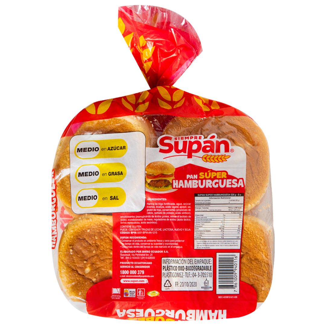 Pack 8 Uds Pan Super Hamburguesa Supán 520g - 921262